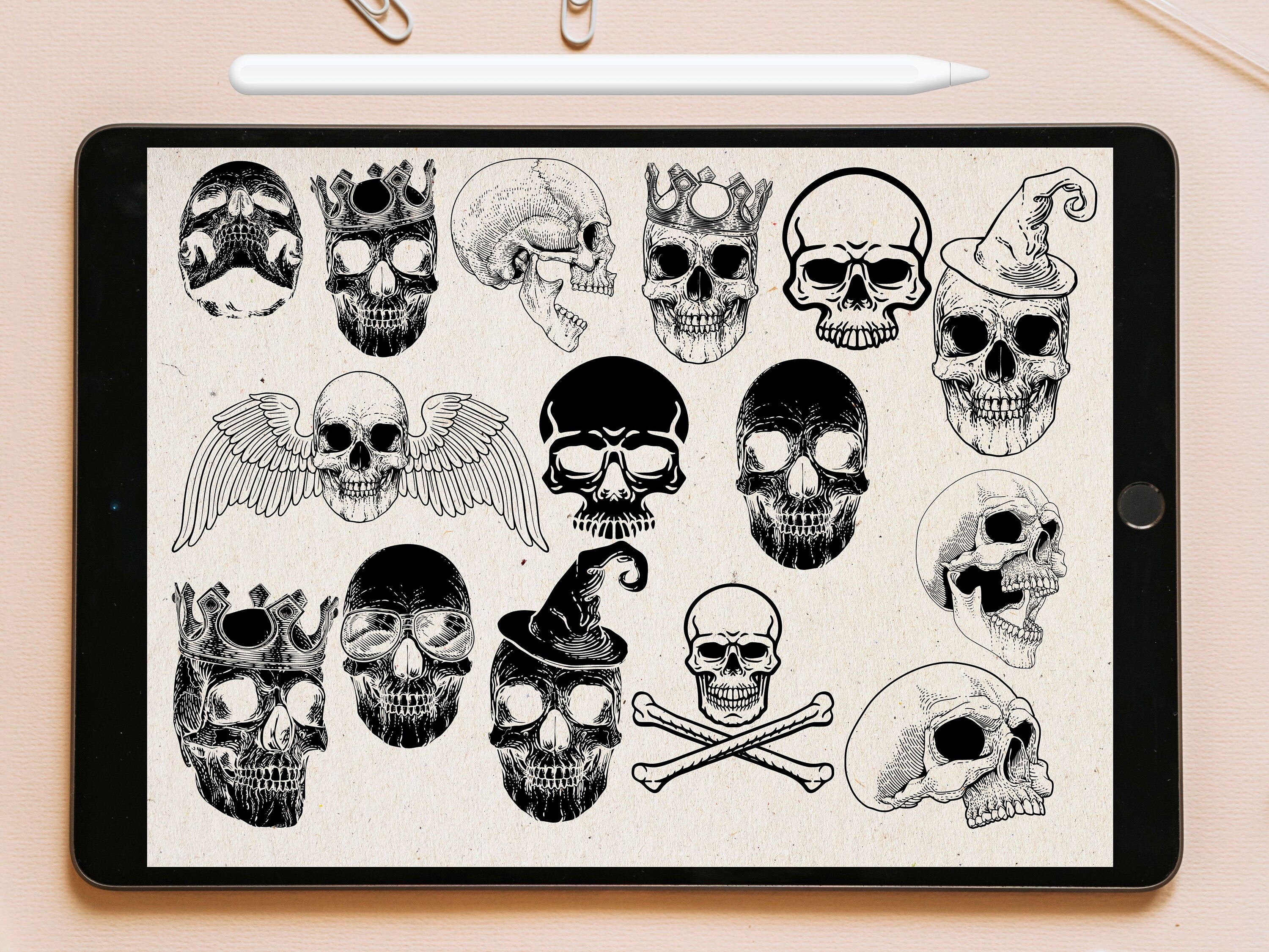 Skulls Procreate Stamp, Skull Brush Stamp, Skull Sticker, Skull Tattoo ...
