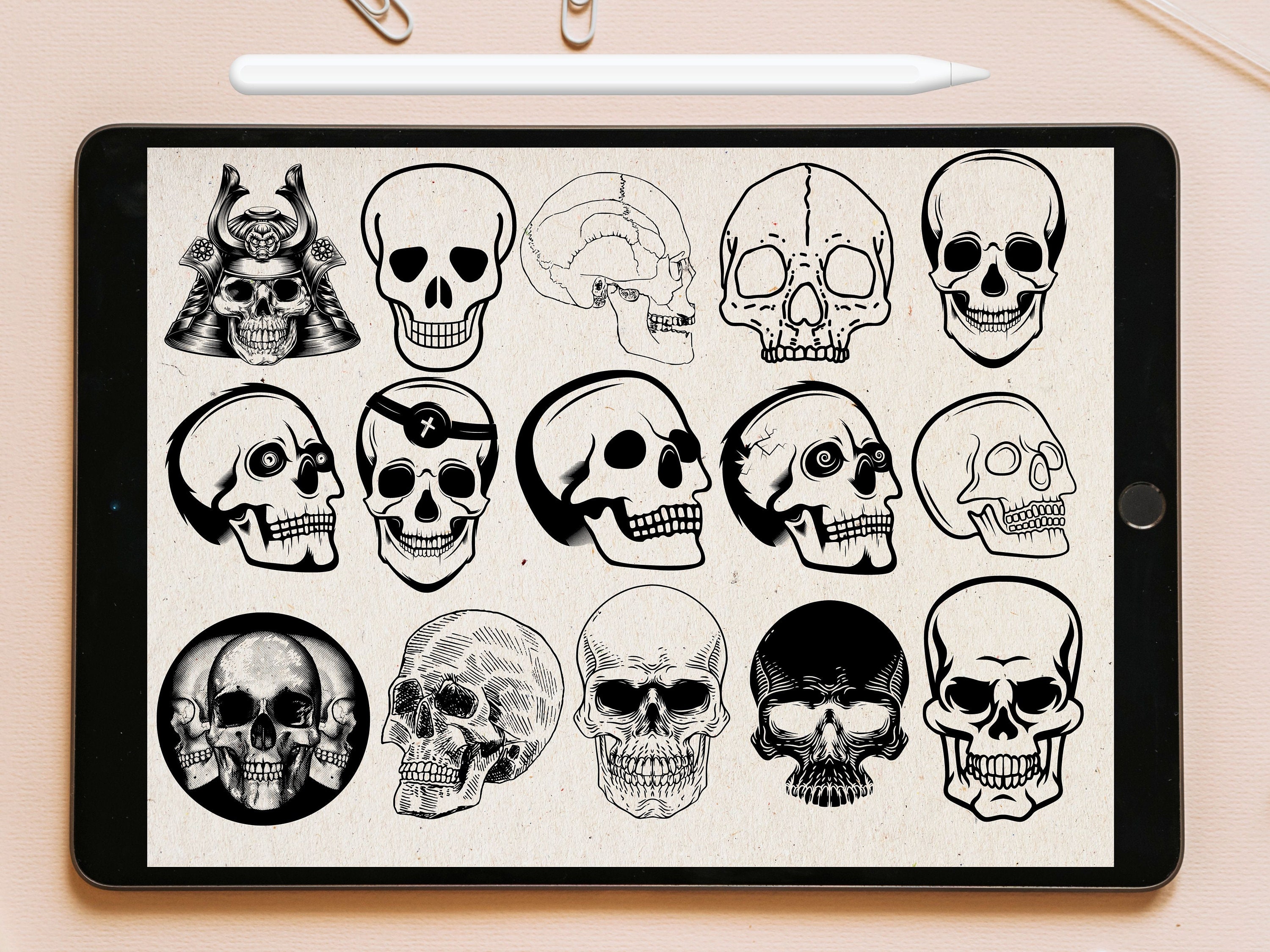 Skulls Procreate Stamp, Skull Brush Stamp, Skull Sticker, Skull Tattoo ...