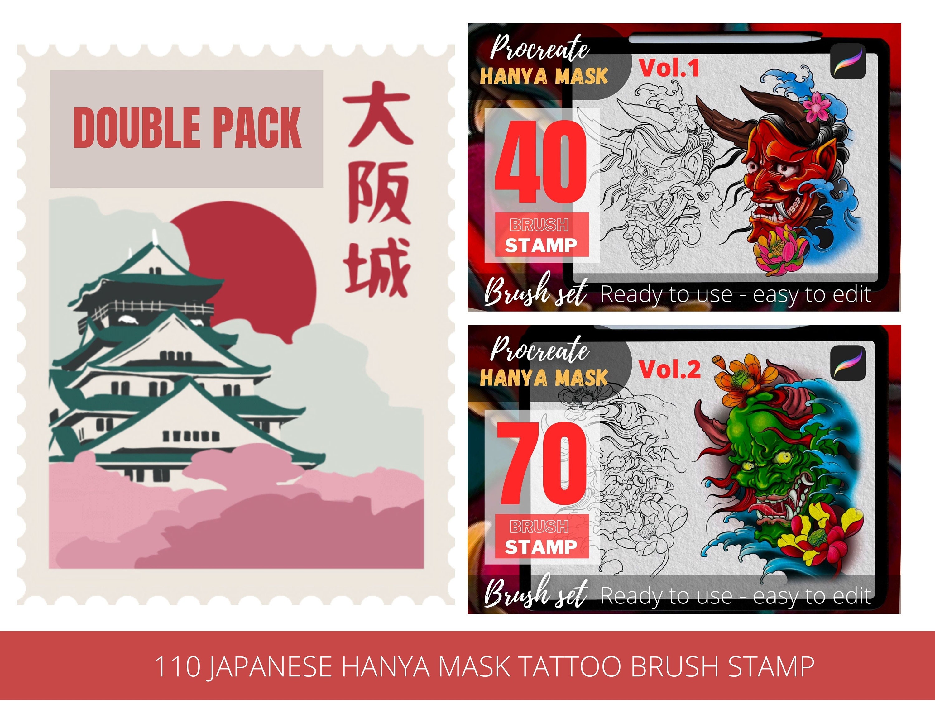 Hanya Mask Tatoo, Brush Stamp, Japan Tattoo Stencil, Tattoo Stamp ...