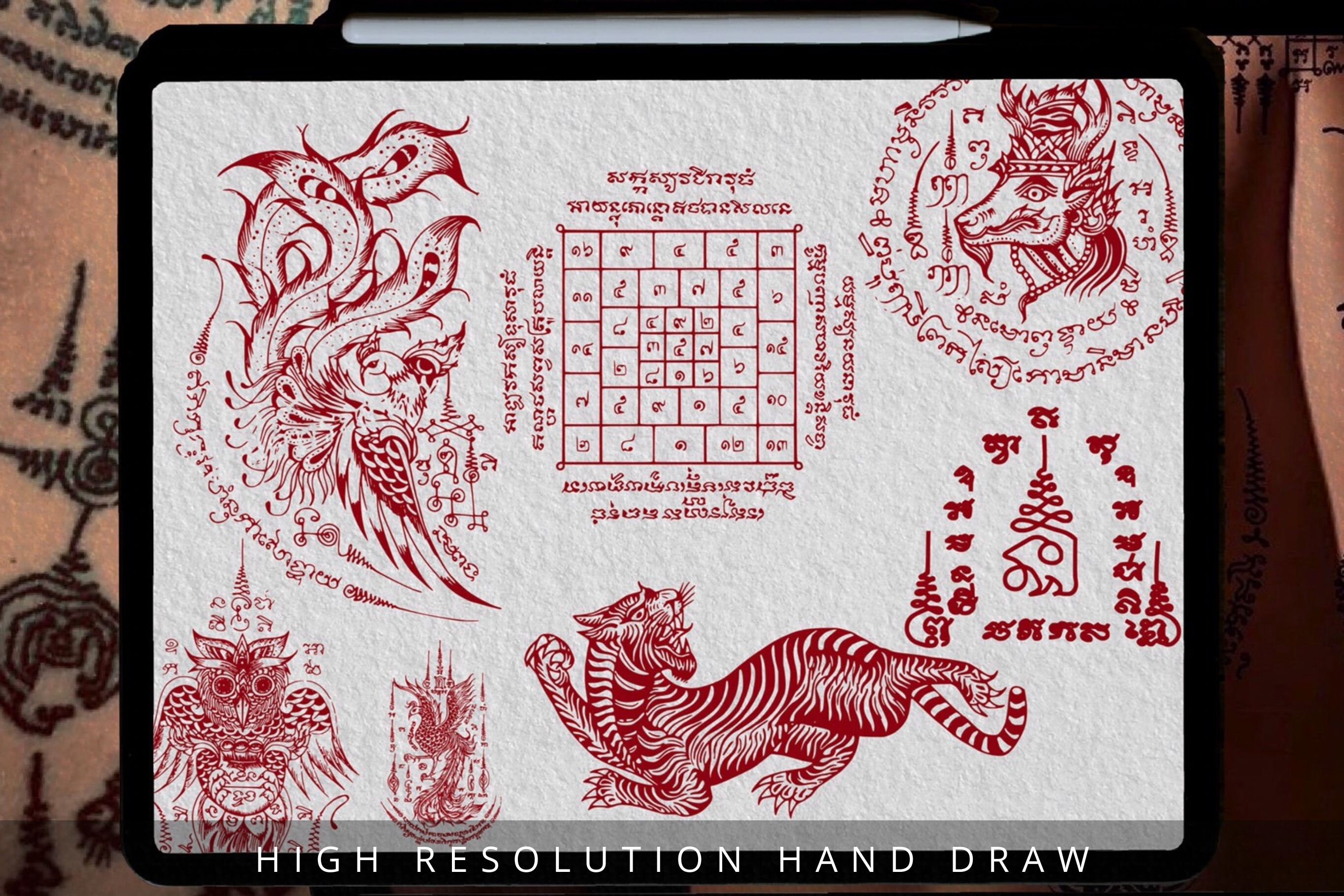 100 Thai Talisman Tattoo Stamps, Yantra Designs for Procreate (digital ...