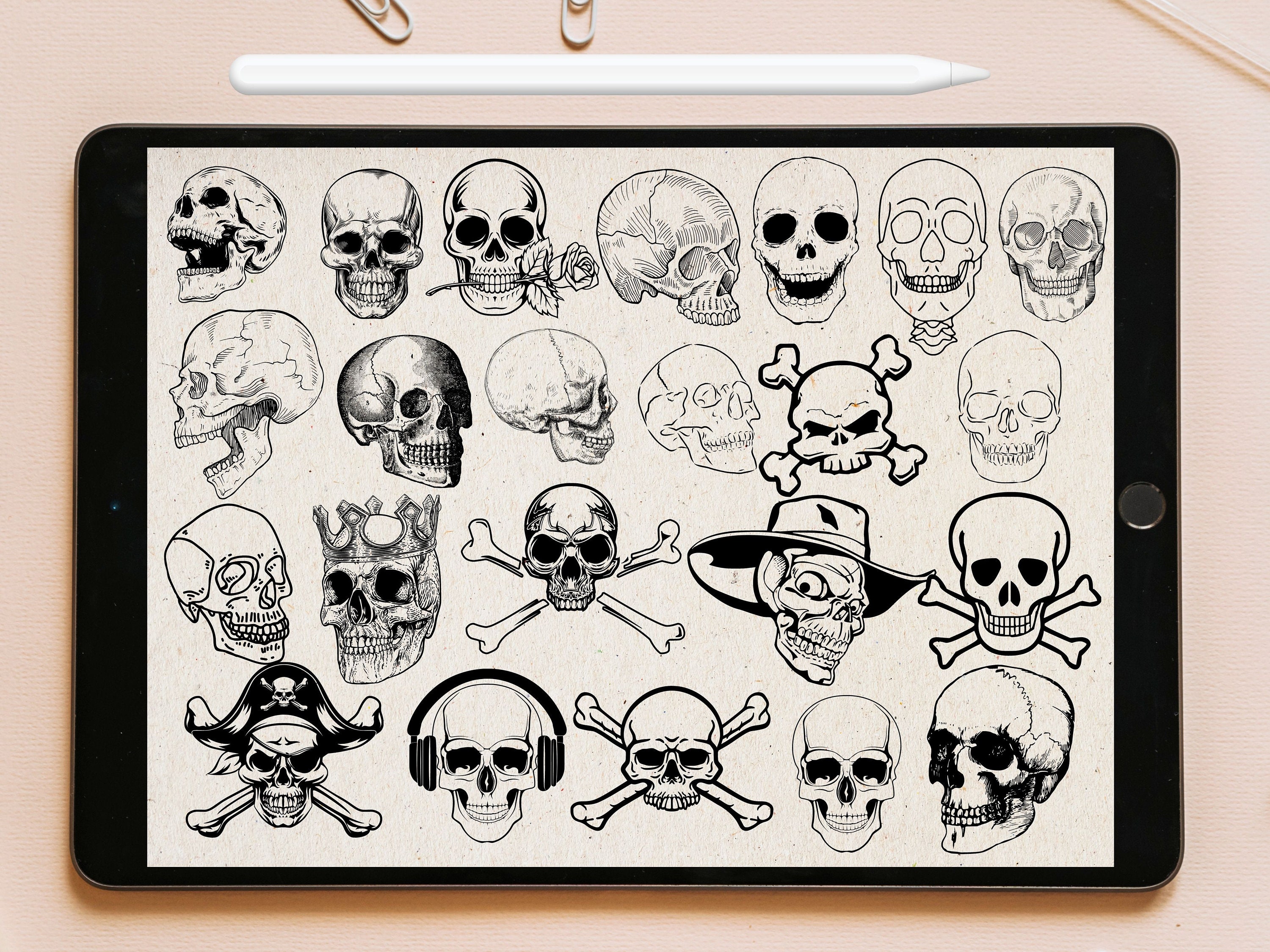 Skulls Procreate Stamp, Skull Brush Stamp, Skull Sticker, Skull Tattoo ...