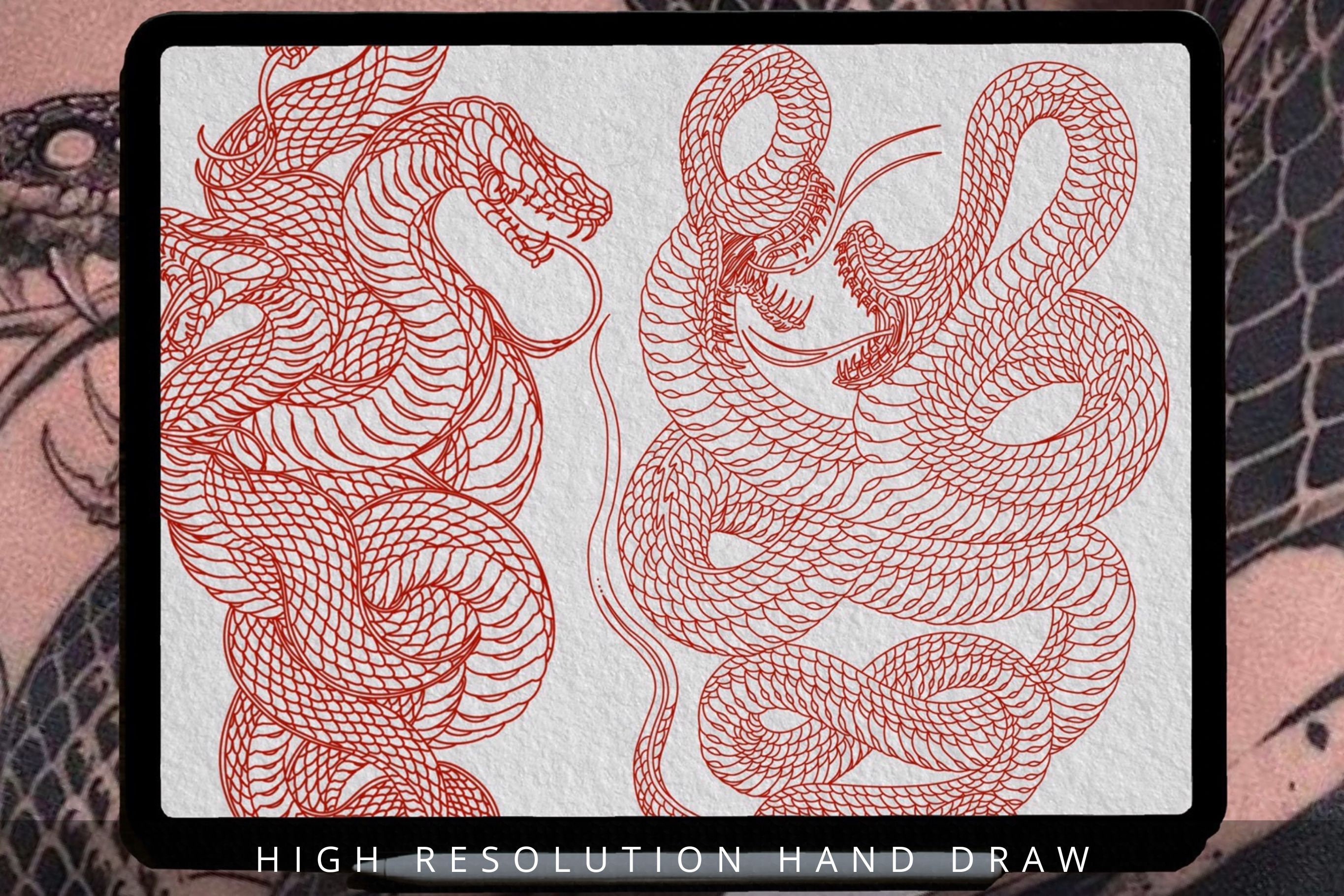 Snake Tattoo, Tattoo Design, Japan Tattoo, Woman Tattoo, Procreate ...