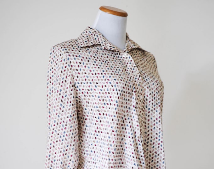 Vintage Blouse / 70s Leaf Pattern Blouse / 70s Blouse / 70s Collared ...