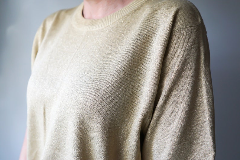Vintage Gold Tinsel-thread Top / 80s Gold Short-sleeved Top / Women's ...