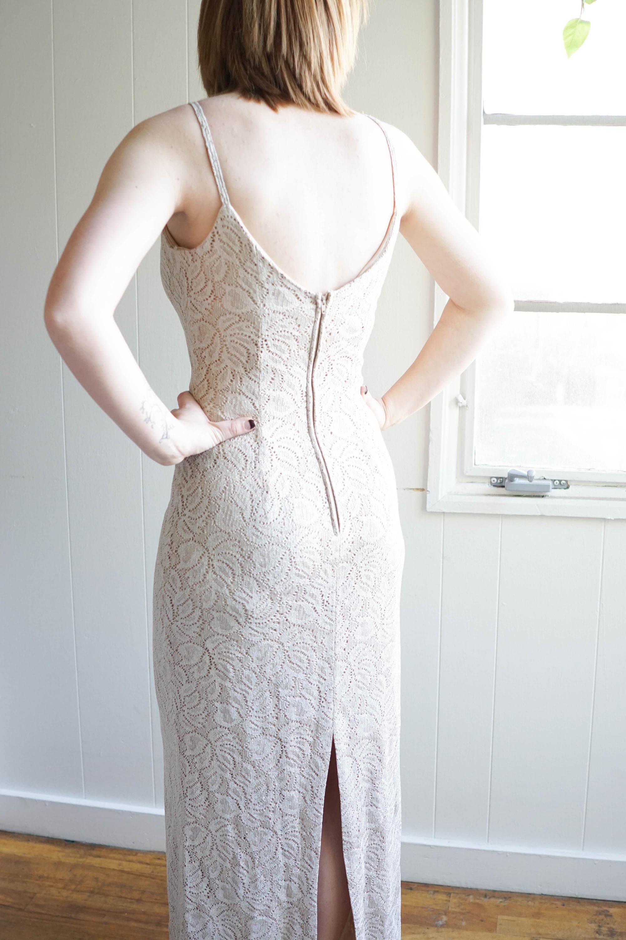 Vintage Formal Gown / 70s Formal Dress / Champagne Color Dress / Floor ...