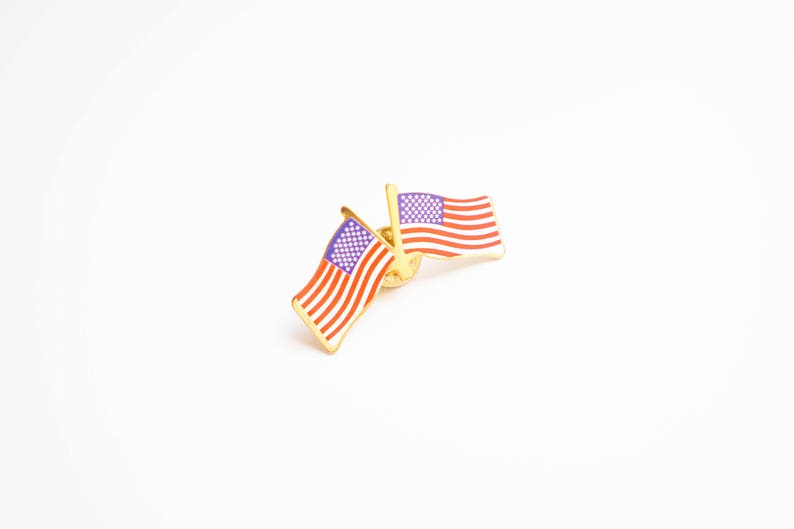 Vintage Enamel Pins / American Flags Pin / 1970s Gold American Flags ...