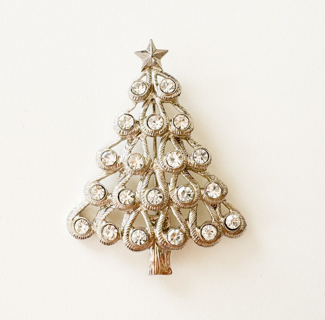 Vintage Signed Monet Christmas Tree Brooch / Silvertone Brooch ...