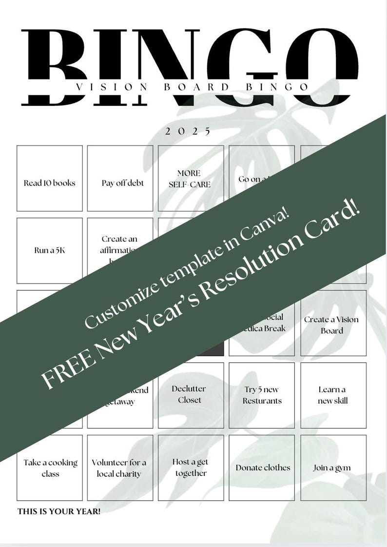 Vision Board Bingo Card - FREE New Year's Resolution Card Included - Etsy