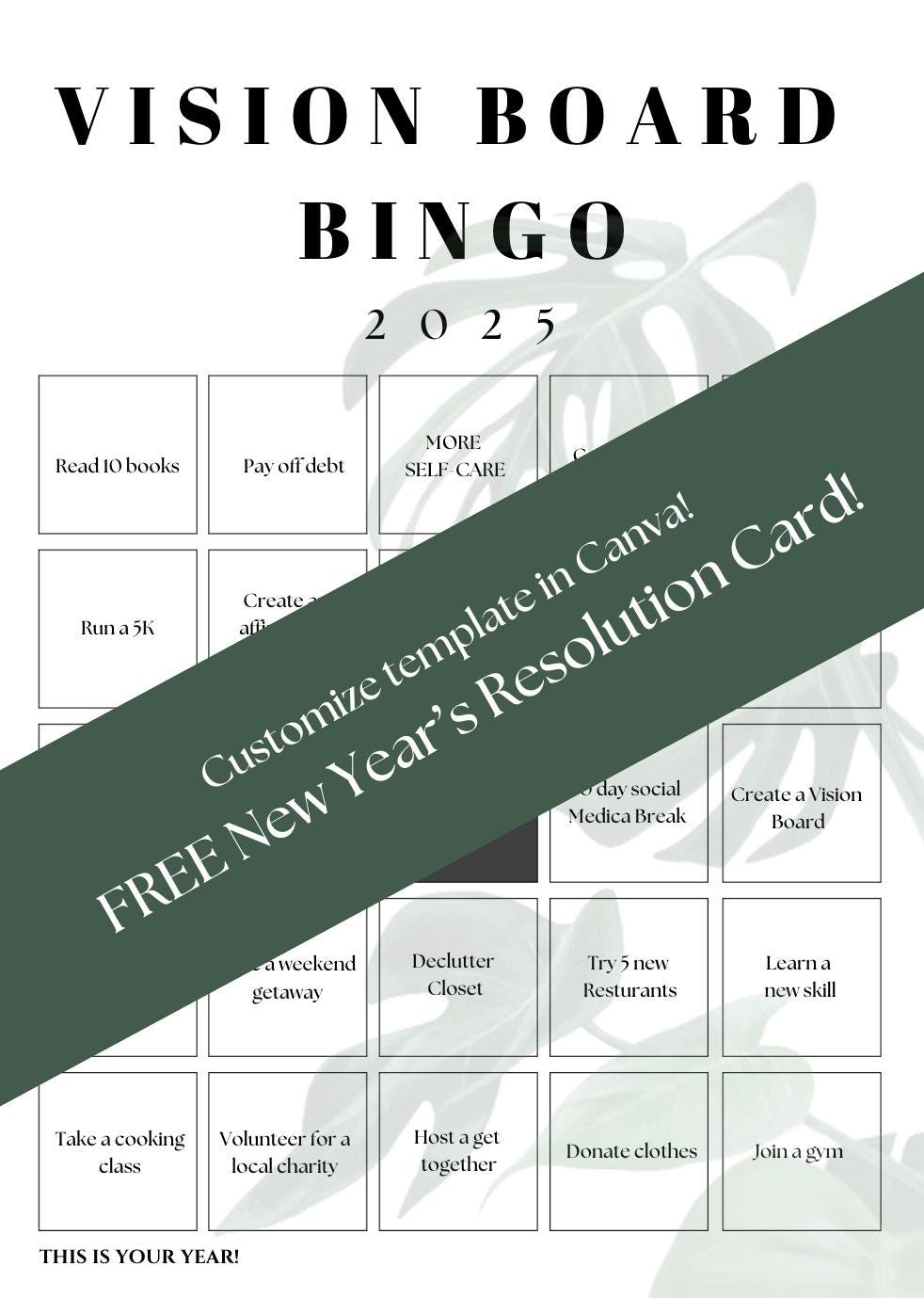 Vision Board Bingo Card - FREE New Year's Resolution Card Included - Etsy