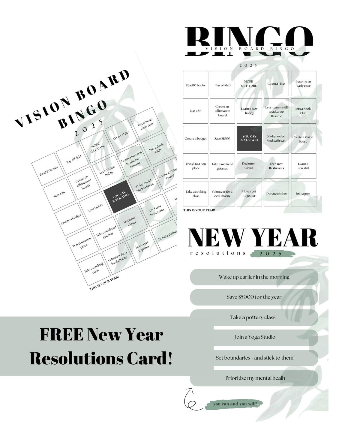 Vision Board Bingo Card - FREE New Year's Resolution Card Included - Etsy