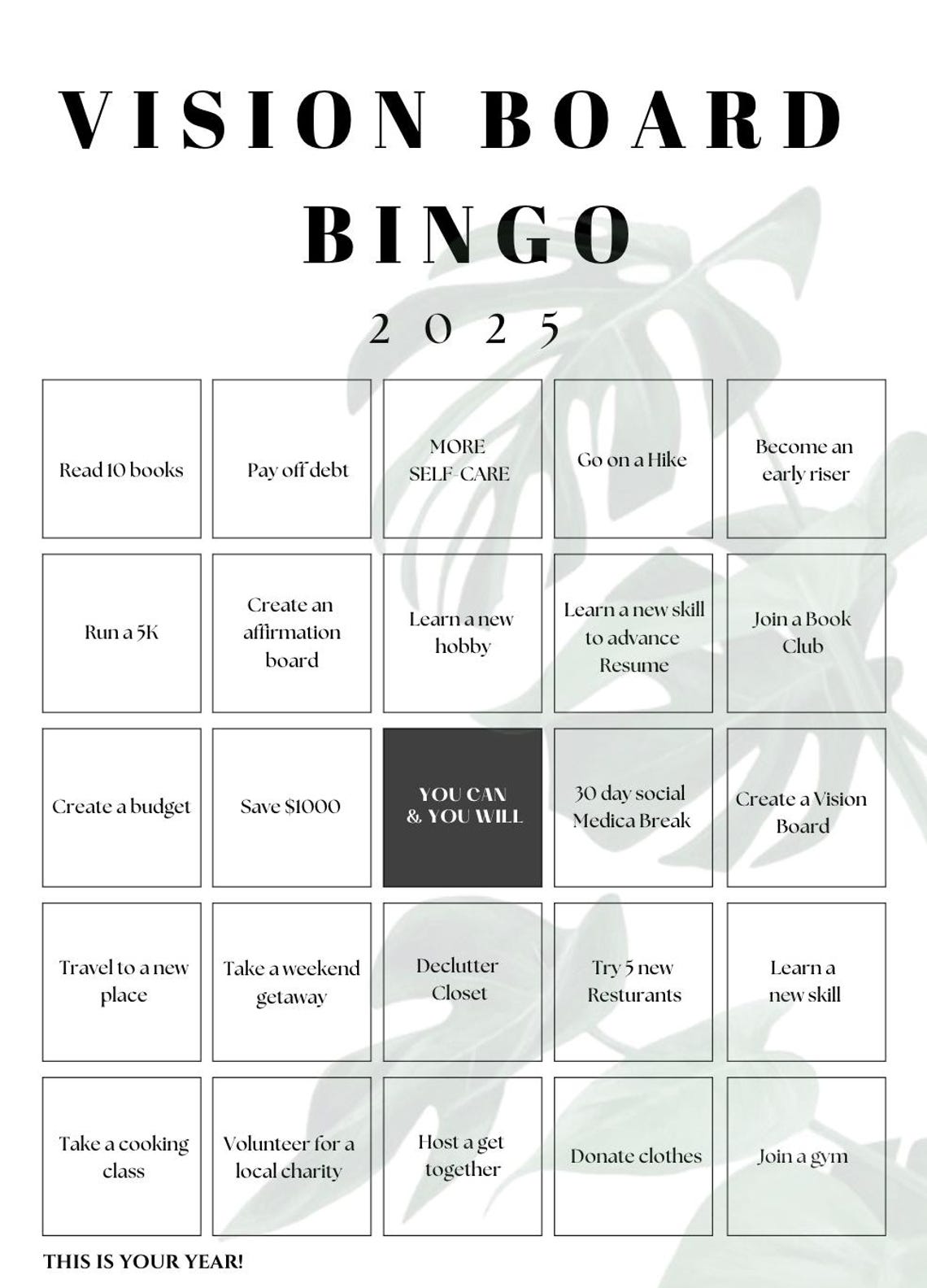 Vision Board Bingo Card - FREE New Year's Resolution Card Included - Etsy