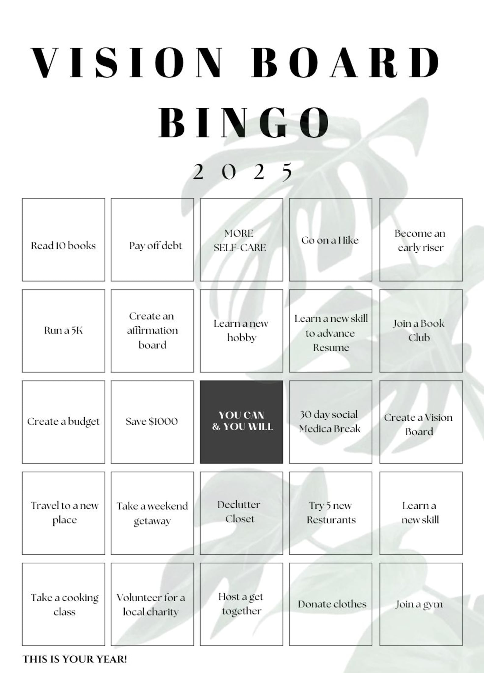 Vision Board Bingo Card - FREE New Year's Resolution Card Included - Etsy