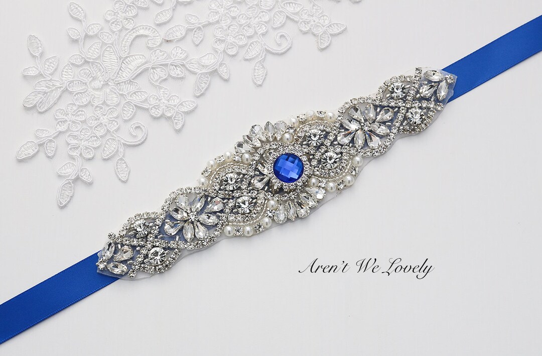 Royal Blue Belt, Crystal Bridal Sash, Rhinestone Bridal Sash, Bridal ...