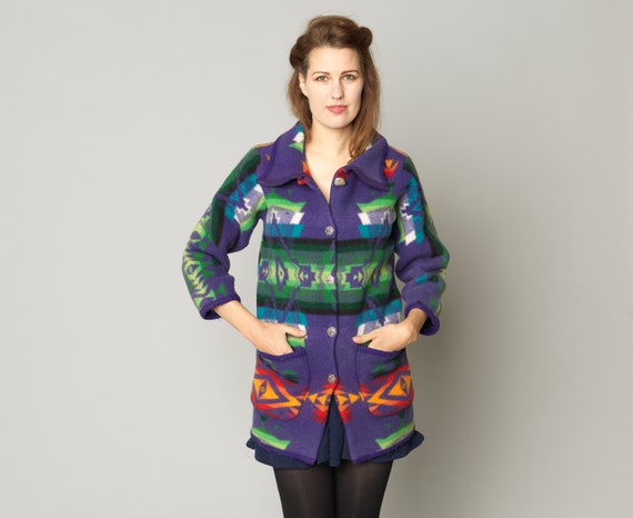 70's Pendleton Blanket Coat Handmade XS Small Purple … - Gem