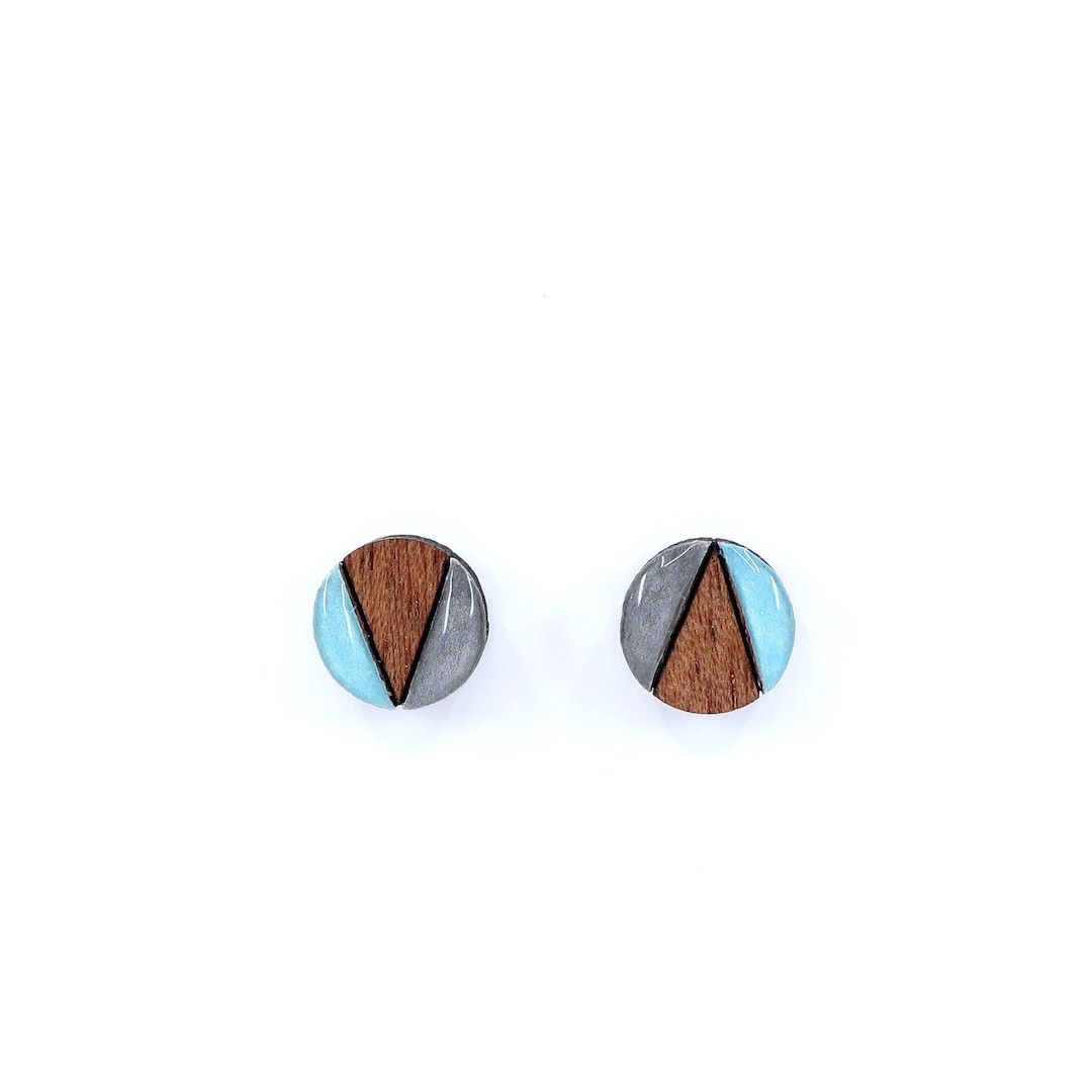Mid Century Modern Mini Color Block Titanium Studs Light Blue / Gray - Etsy