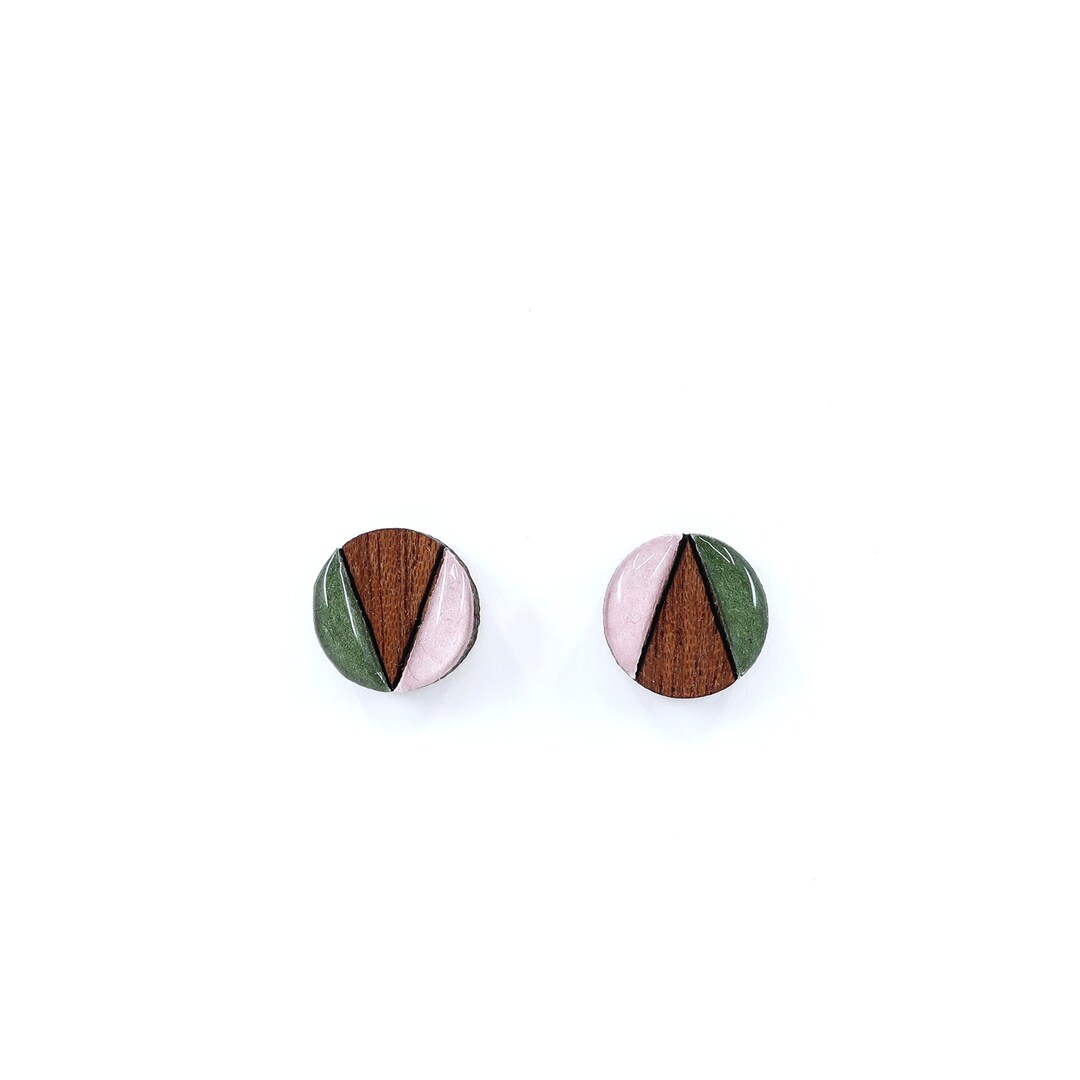Mid Century Modern Mini Color Block Titanium Studs Khaki Green / Dusty ...