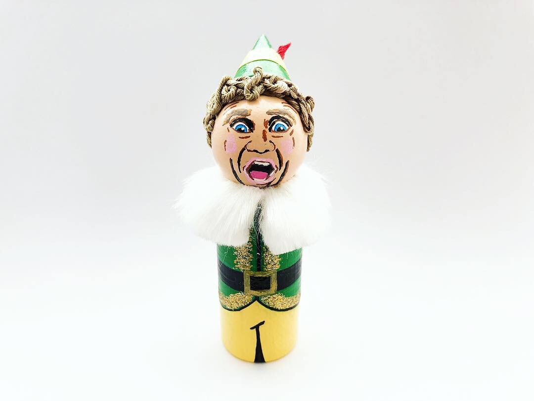 Buddy the Elf Peg Doll, Buddy the Elf Figure, Elf Decor, Elf Art, Buddy ...