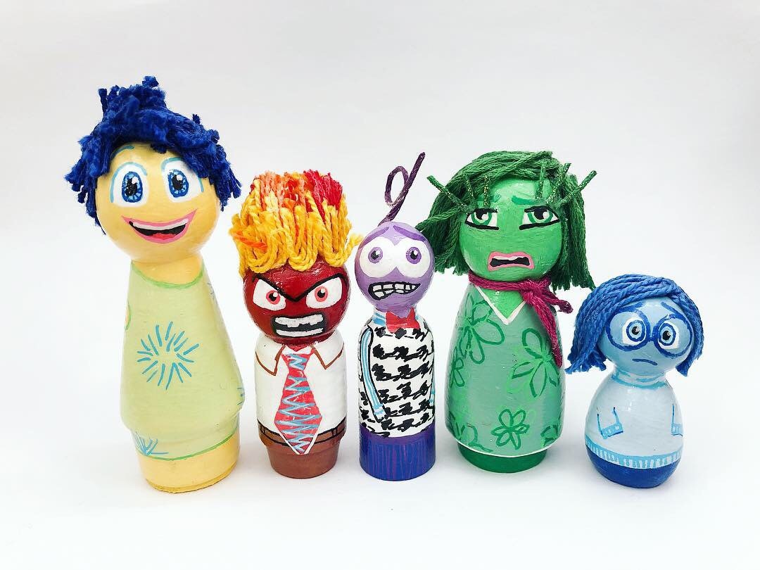 Handmade Inside Out Peg Dolls, Inside Out, Pixar, Disney Custom, Inside ...