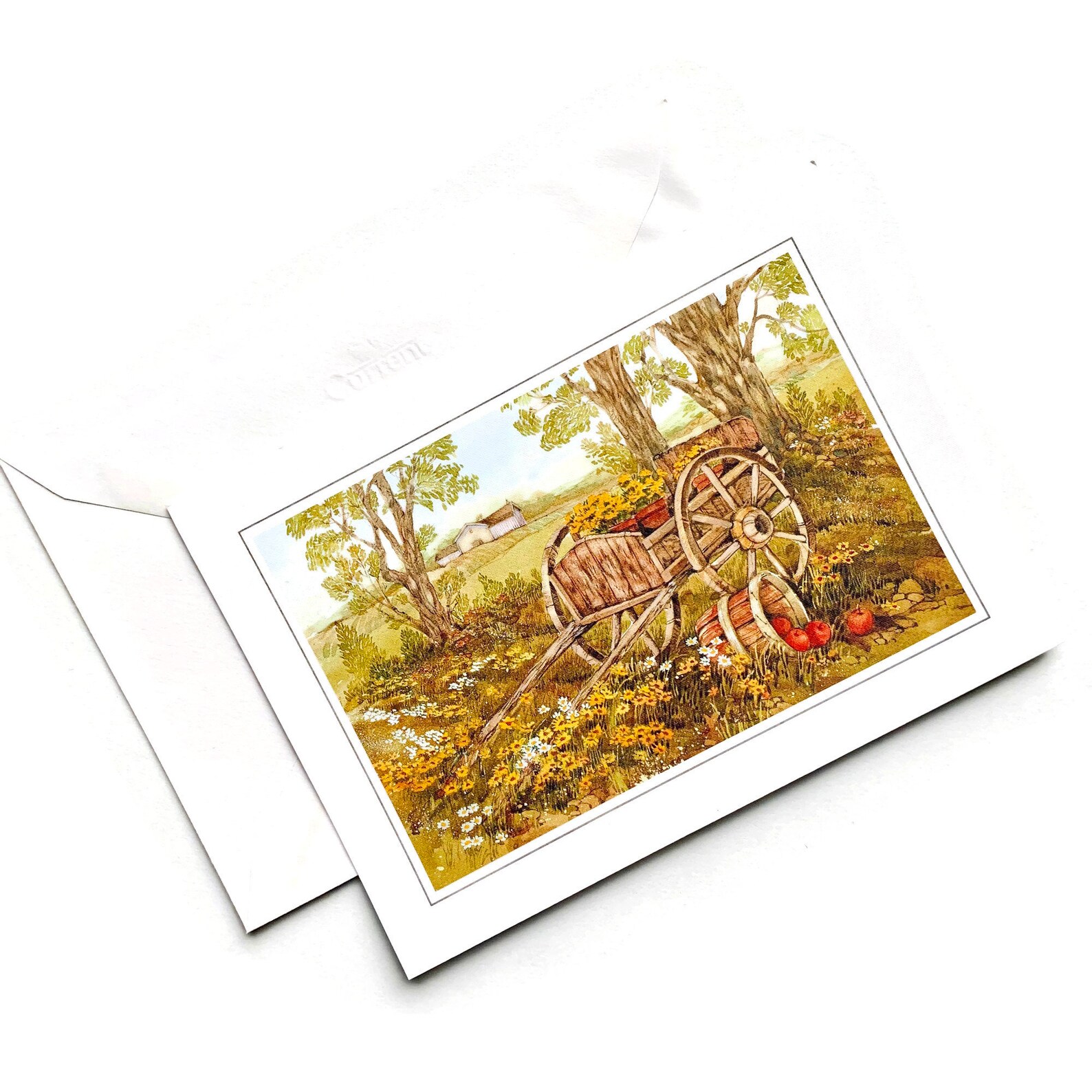 Vintage Current Greeting Card, Country Farmhouse Apple Harvest Wagon ...