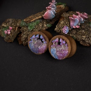 14 Mm Mushroom Plugs. Purple Plugs. Amethyst Plugs. Wood Plugs - Etsy