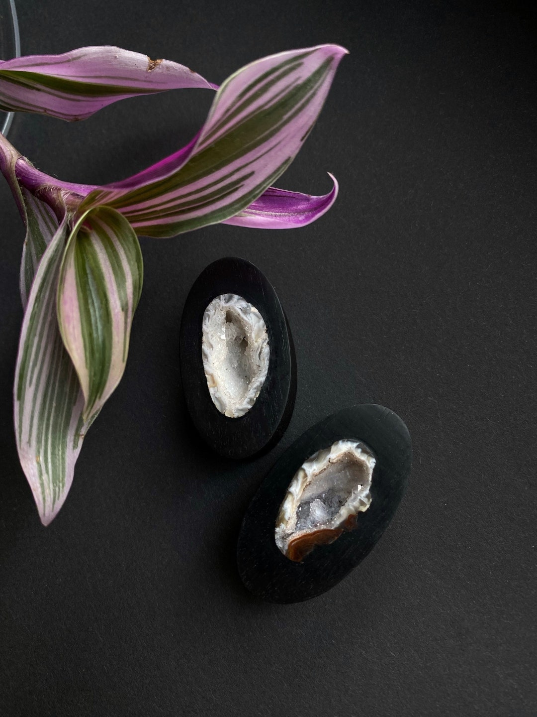 30 Mm Geode Plugs. Black Wood Plugs With Geode Inlay. Druse - Etsy