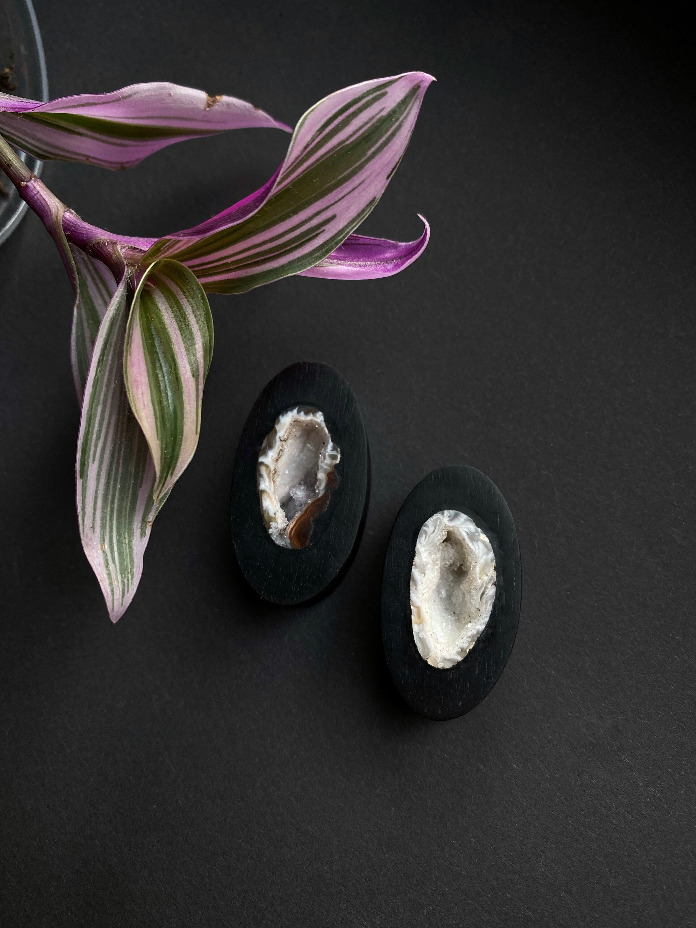 30 Mm Geode Plugs. Black Wood Plugs With Geode Inlay. Druse - Etsy