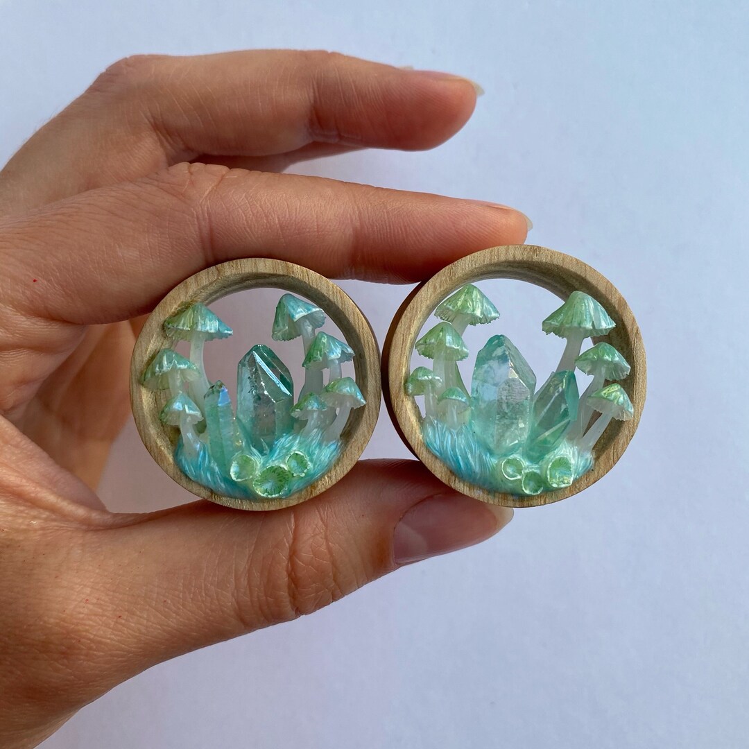 32 Mm Turquoise Mushroom Plugs. Amanita Plugs. Aura Quartz Plugs ...
