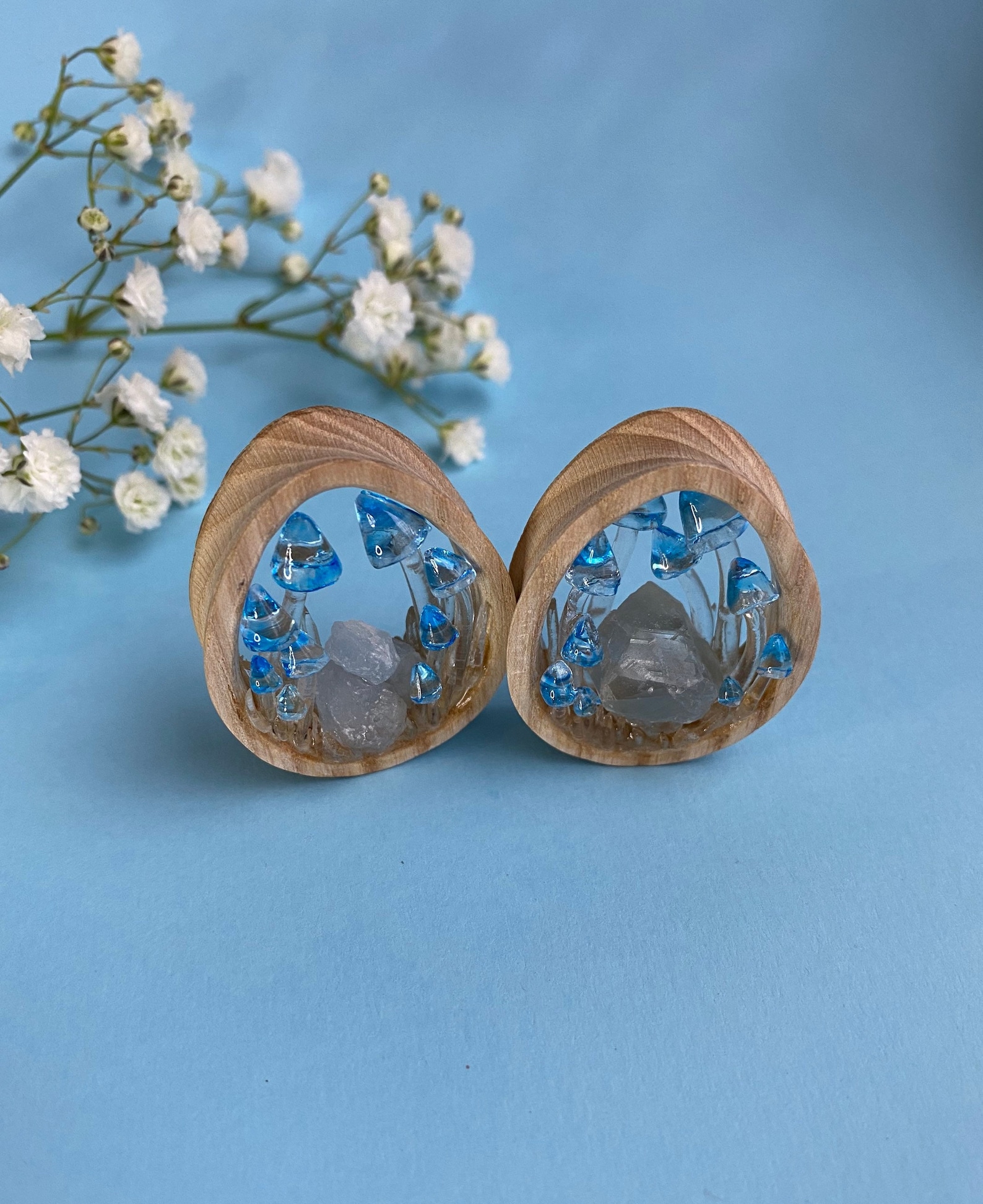 32 Mm Transparent Mushroom Plugs. Ash Wood Plugs. Celestine - Etsy