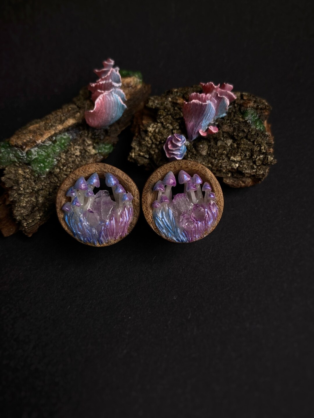 14 Mm Mushroom Plugs. Purple Plugs. Amethyst Plugs. Wood Plugs - Etsy