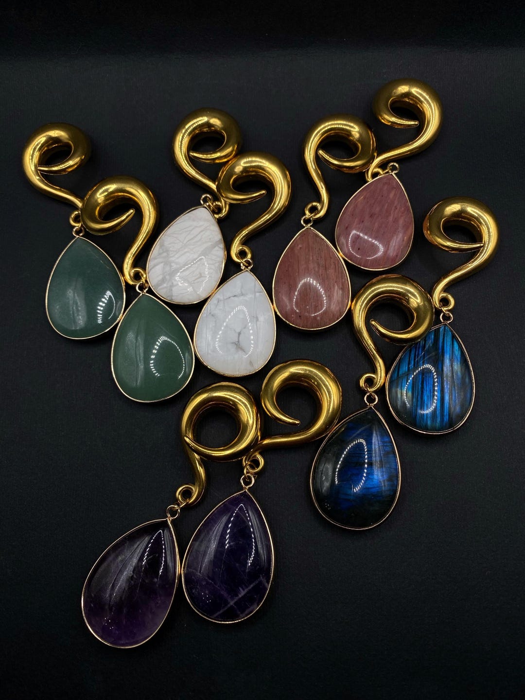 Ear Weights for Stretched Ears. Ear Hangers. Labradorite, Rhodochrosite ...