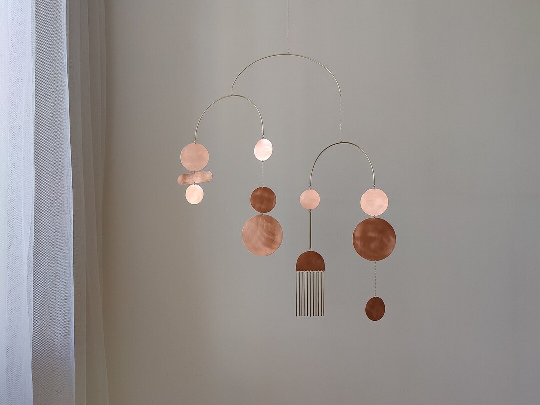 Copper Kinetic Mobile. Hanging Brass Sculpture. Baby Adult Mobile. Mid ...