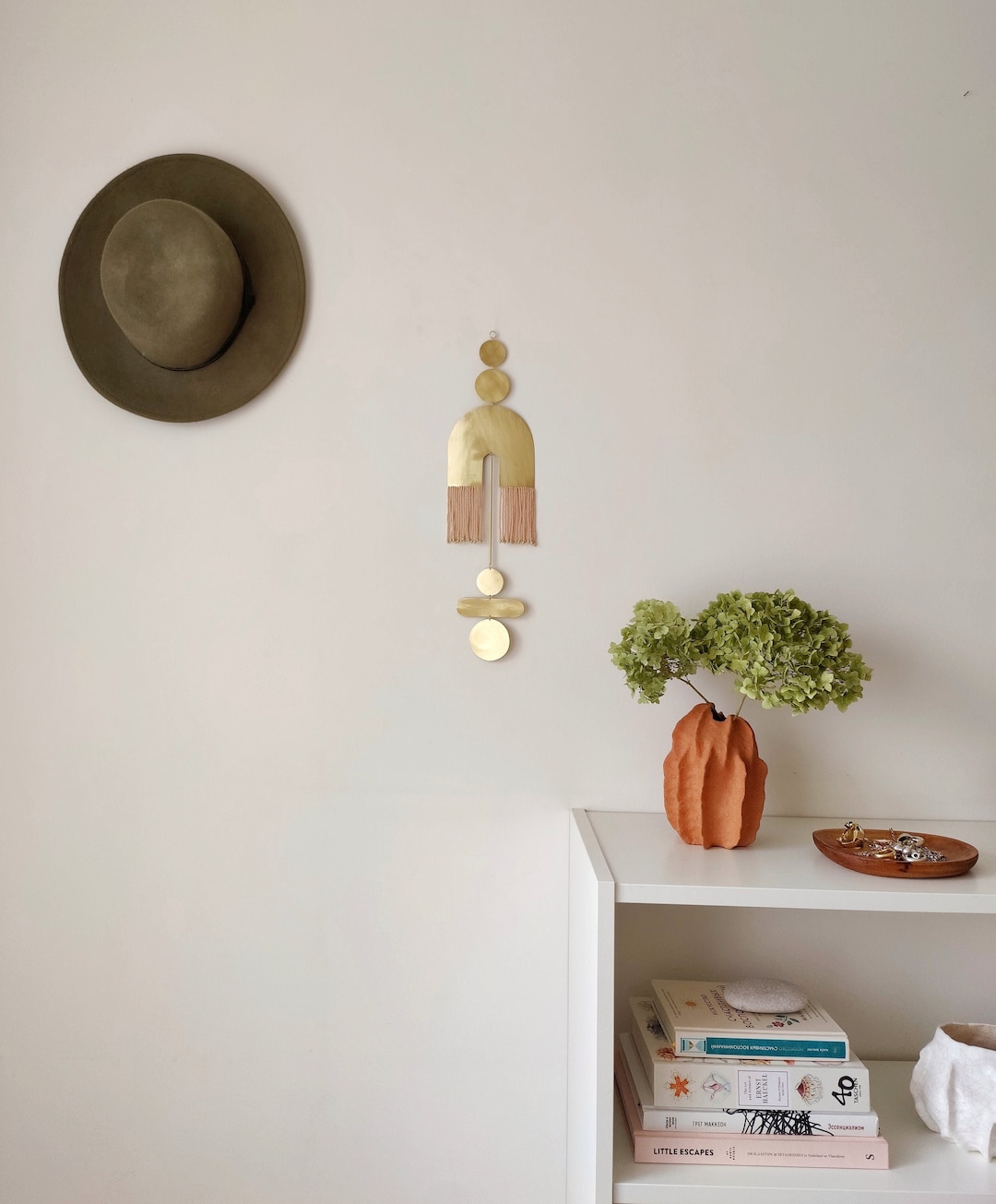 Brass Wall Hanging. Modern Metal Sculpture. Living Room Gold Decor. Mid ...