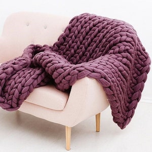 Lilac Throw Blanket, Chunky Knit Blankets Purple Throws, Violet Blanket ...