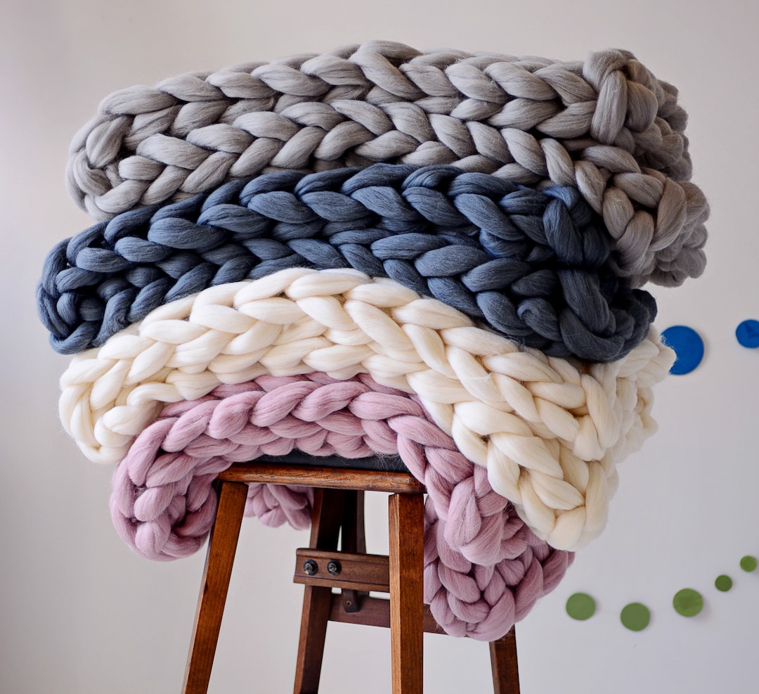 100 Merino Wool Blanket, Heavy Knit Blanket, Soft Thick Knit Blanket ...