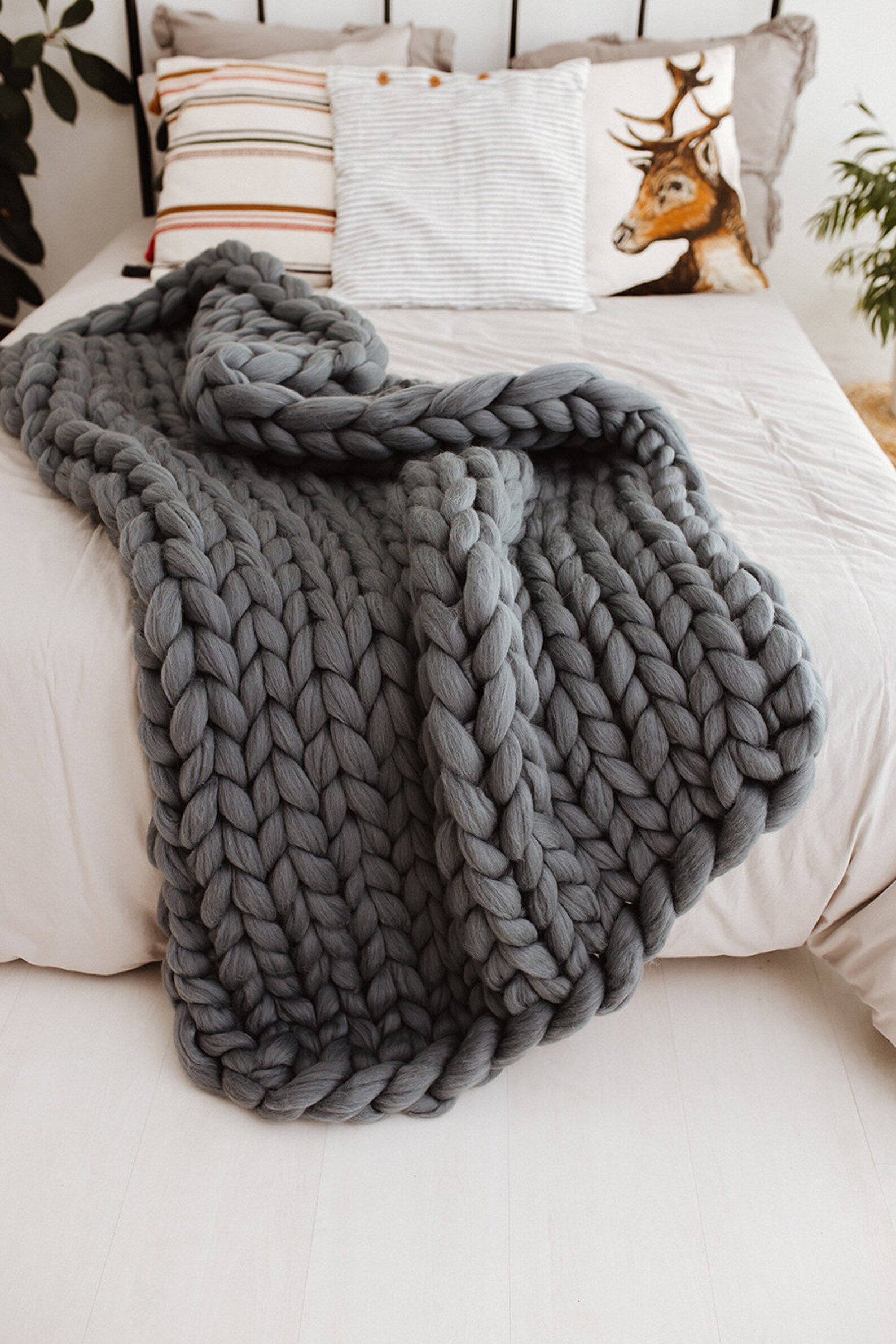 Navy Blanket, Chunky Knit Blanket, Navy Throw Blanket Chunky Wool ...