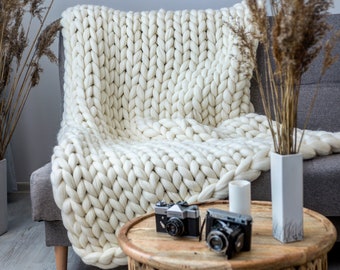 Black Chunky Merino Blanket Hand Knit Merino Blanket Giant - Etsy