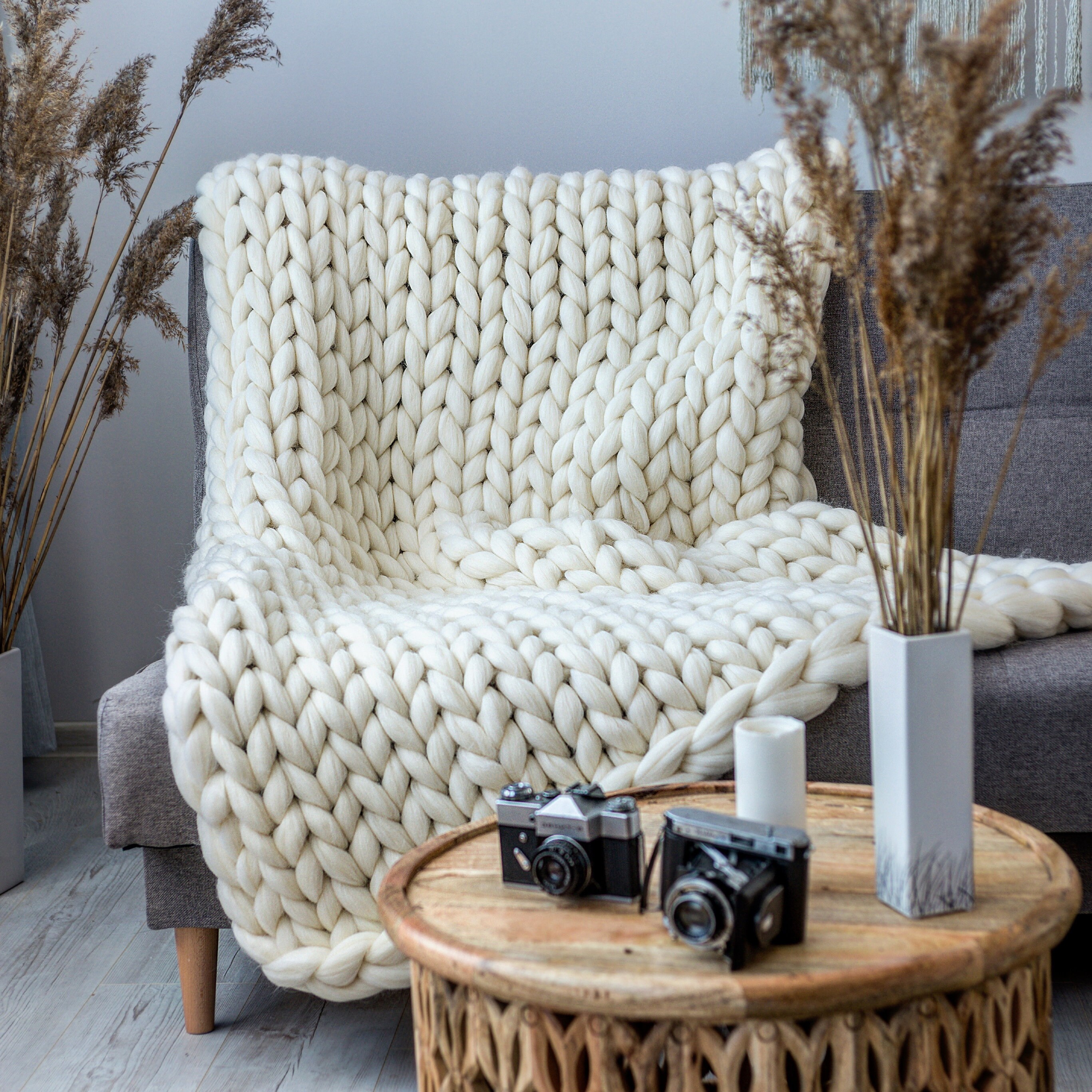 Giant Blanket, 100% Merino Wool Blanket, Chunky Knit Blanket, Knitted ...
