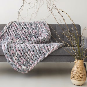 Navy Blanket, Chunky Knit Blanket, Navy Throw Blanket Chunky Wool ...