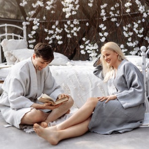 Mens Linen Robe. Waffle Weave Robe. Men Kimono Robe. Linen Bathrobe ...