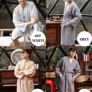 Mens Linen Robe. Waffle Weave Robe. Men Kimono Robe. Linen Bathrobe ...
