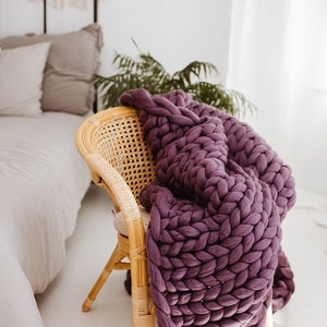 Lilac Throw Blanket, Chunky Knit Blankets Purple Throws, Violet Blanket ...