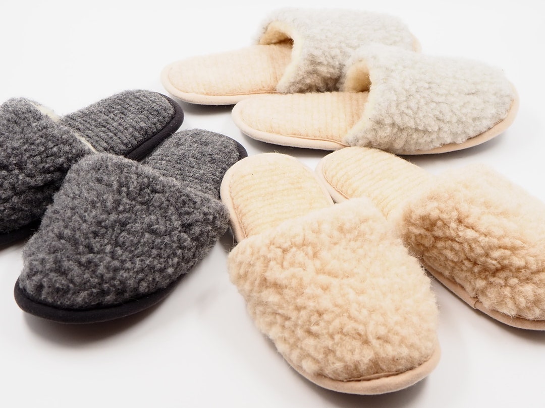 Women's Sheep Wool Slippers, Fuzzy Slippers With Soft Sole, Sheepskin ...