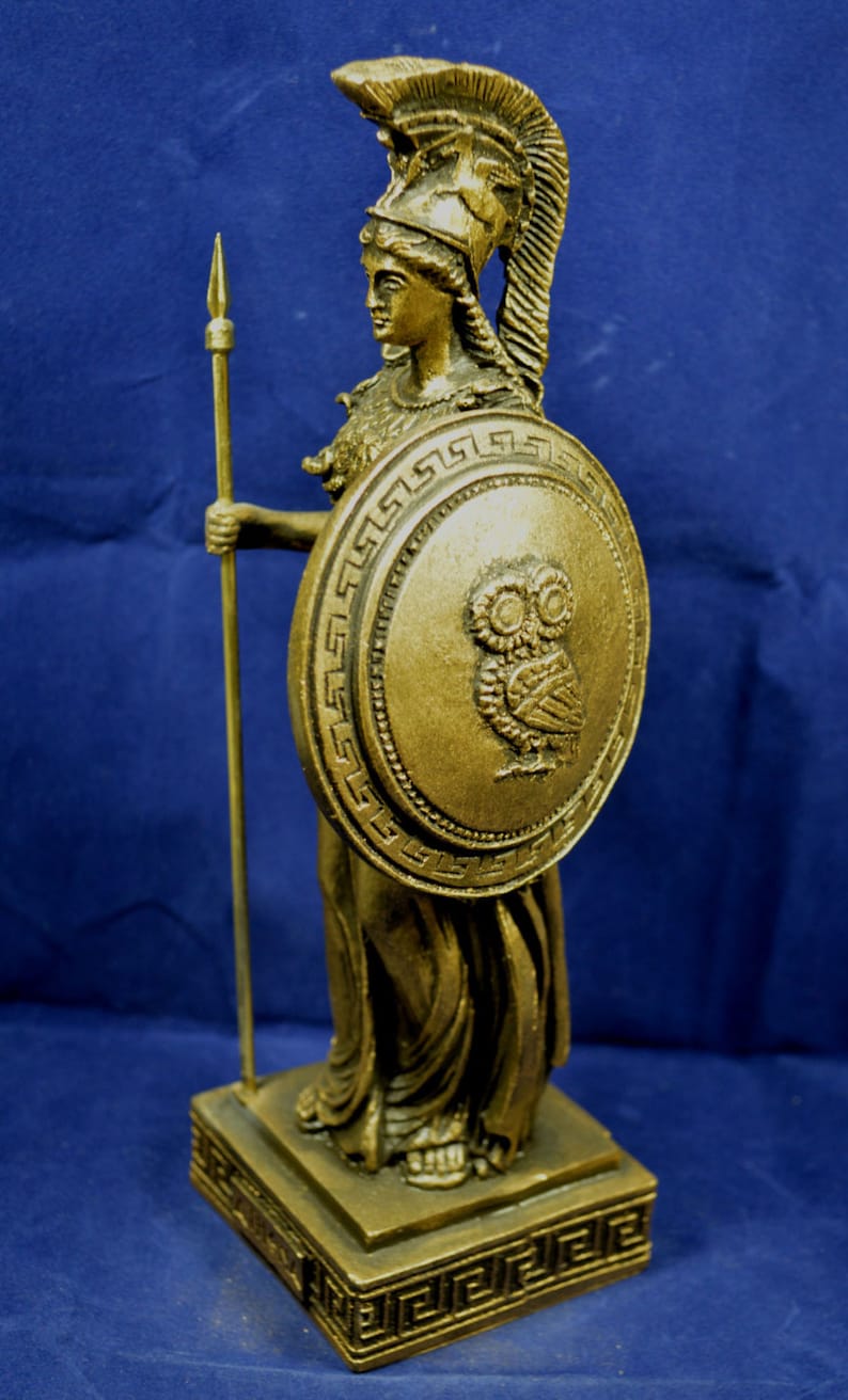 Athena Sculpture With Spear and Shield Statue Goddess of | Etsy
