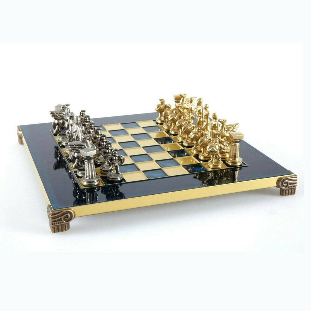 Spartan Warriors Chess Set Brass Nickel Pawns Blue Chess Board - Etsy