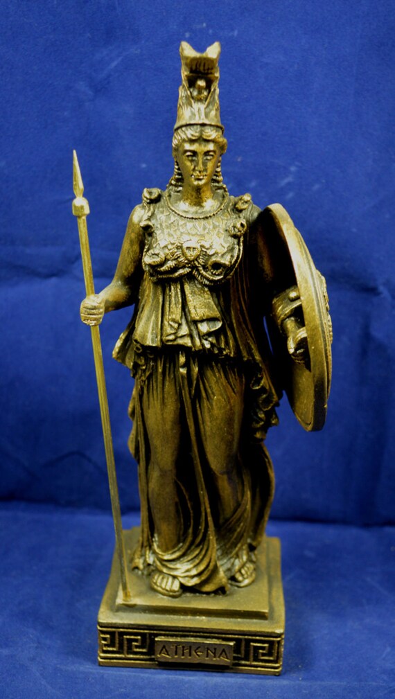Athena Sculpture With Spear and Shield Statue Goddess of | Etsy