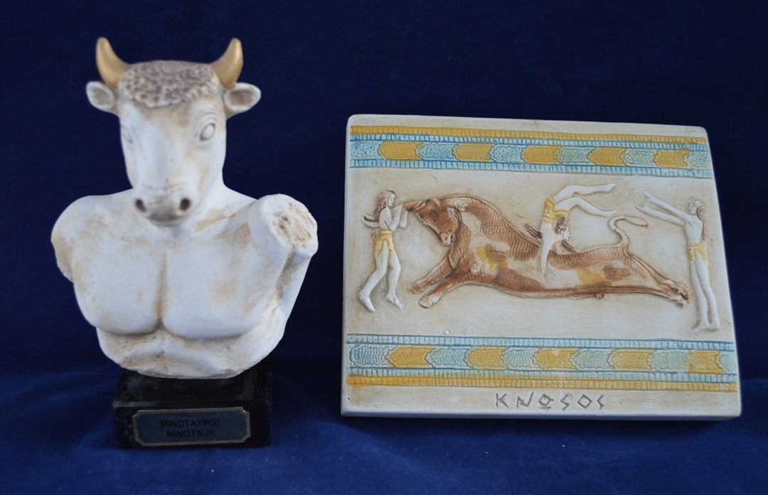 Minotaur Statue Bust part Man and Part Bull Plus Bull-leaping a Ritual ...