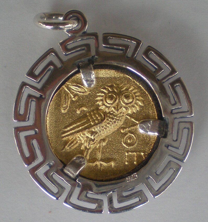 Goddess Athena Silver Pendant With Maiander Designgold - Etsy