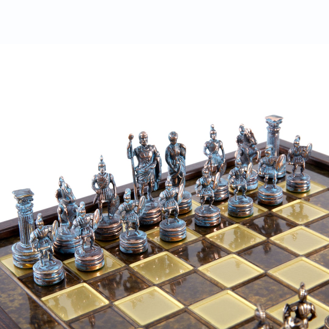 Greek Roman Army Chess Set Blue Copper Pawns Brown Wooden Case Board - Etsy