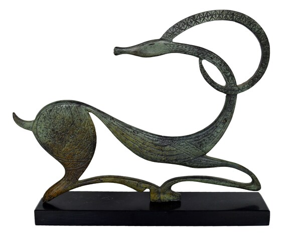 Sculpture Graceful Ibex marble base pure Bronze Sculpture Fertility ...