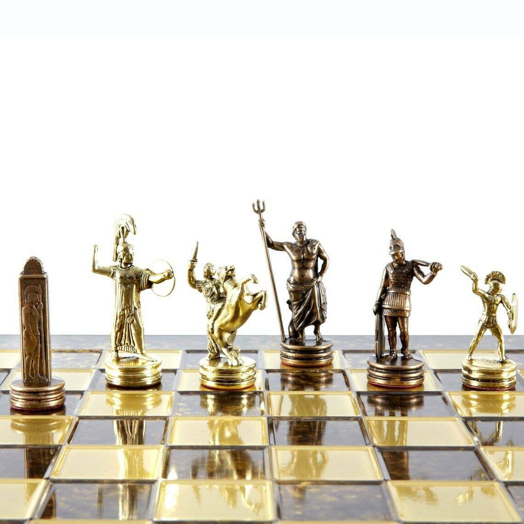 Greek Mythology Chess Set Brass Copper Pawns Brown Chess - Etsy